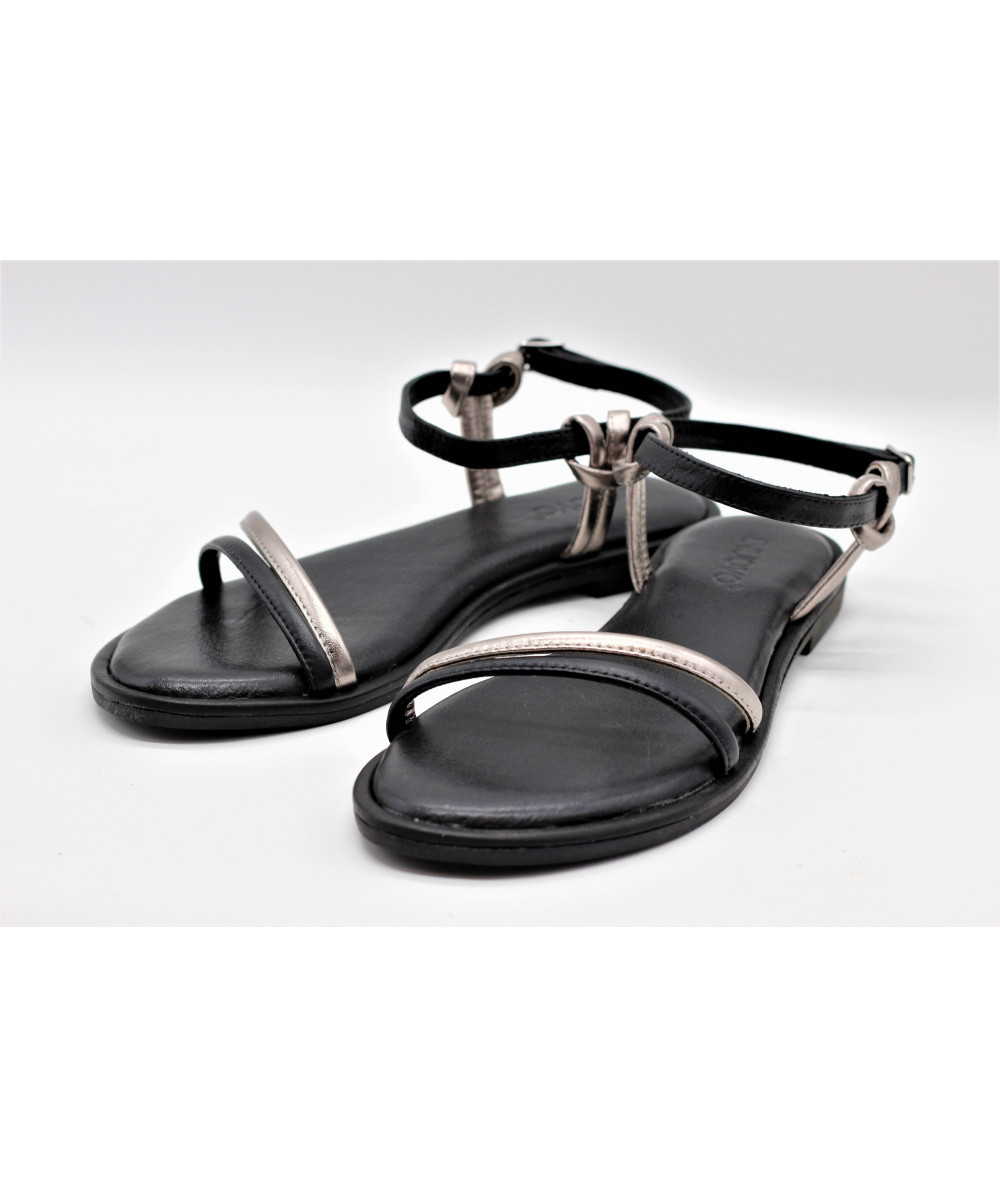 INUOVO sandale plate en cuir 457008 NOIR- ACIER