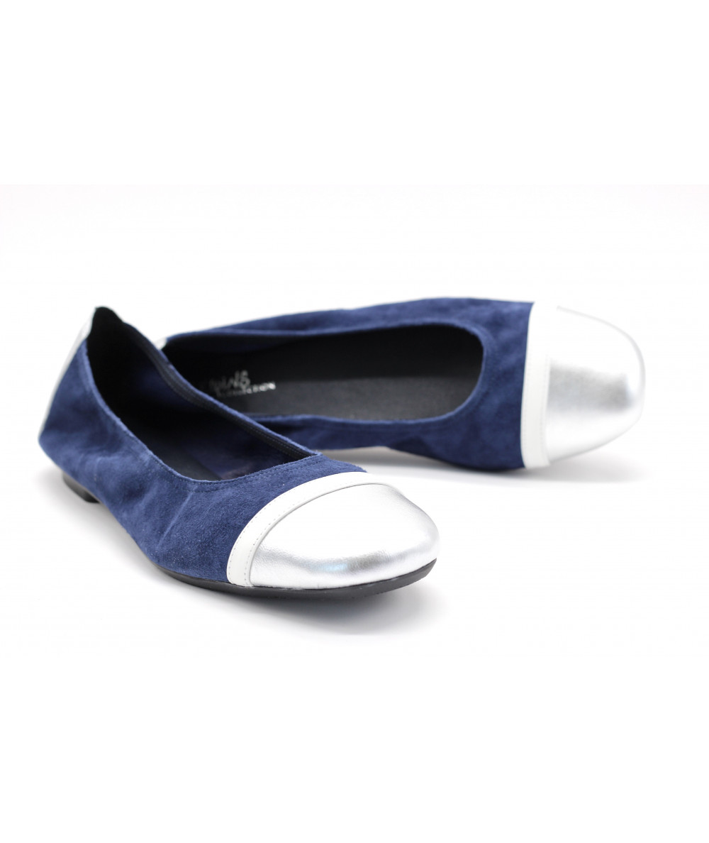 Reqins Honey Peau Ballerines Cuir Marine Femme Lempreinte Chaussures