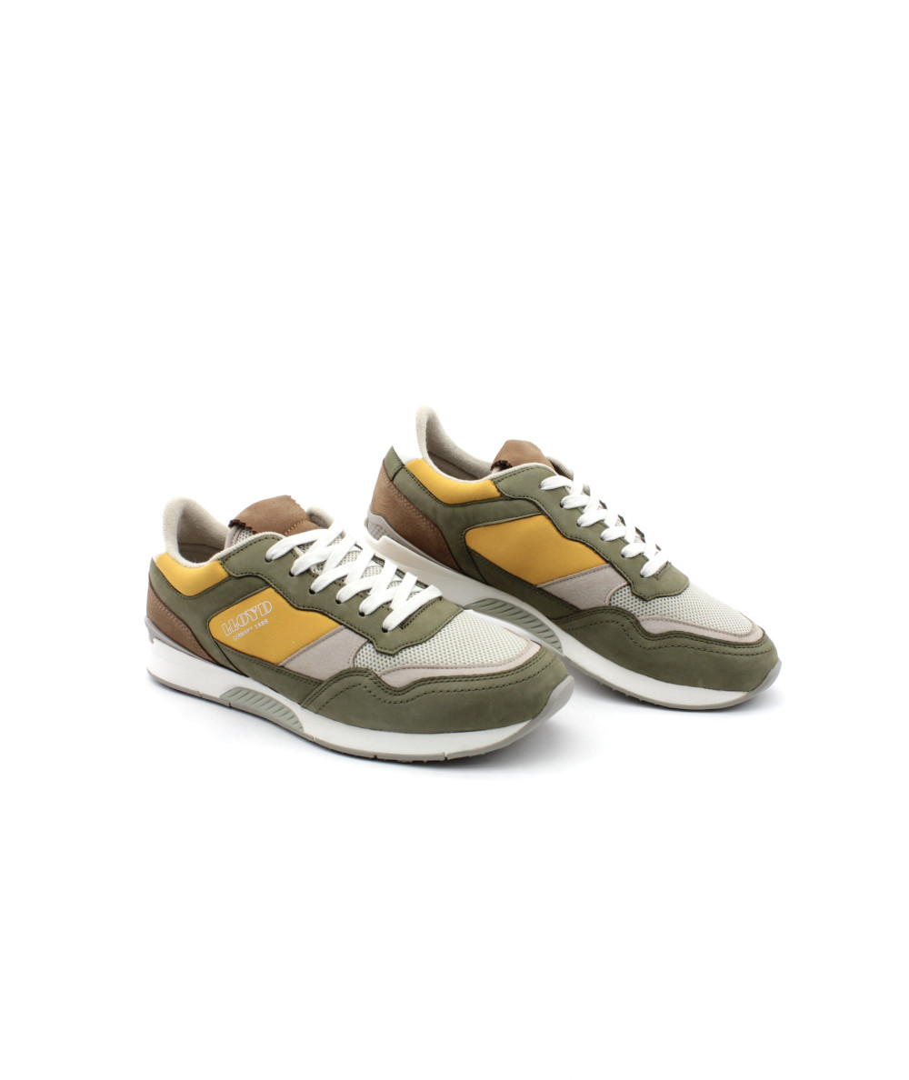 LLOYD ELOY Baskets Hommes Cuir Kaki et Jaune | L'Empreinte Chaussures