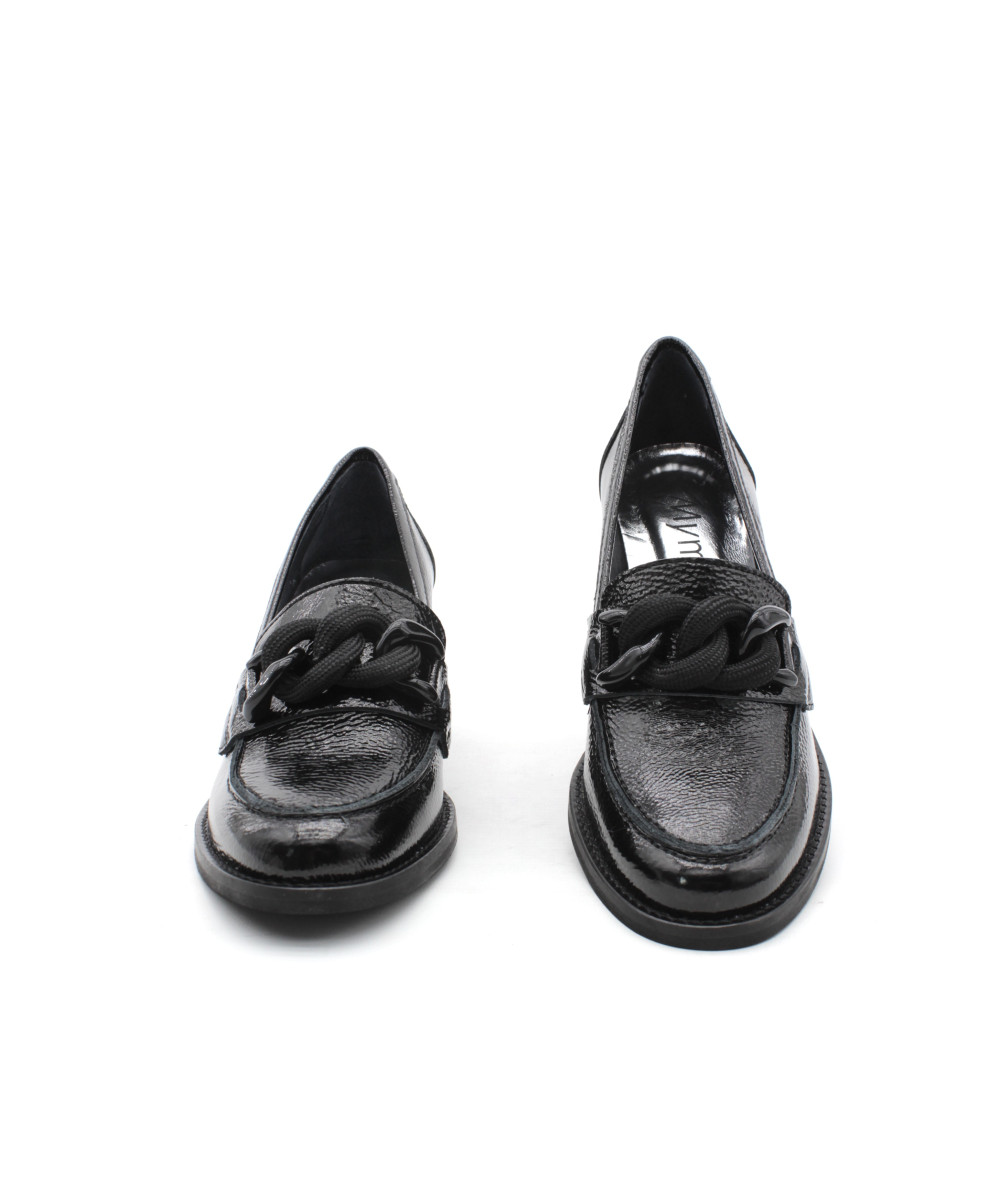 MYMA 6708/00 Mocassins à Talon Cuir Vernis Noir | L'Empreinte Chaussures
