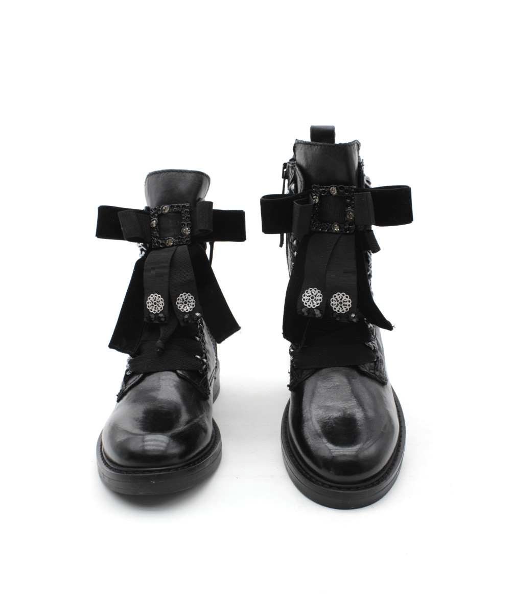 MJUS T81204 Bottines Cuir Noir Noeud Papillon | L'Empreinte Chaussures