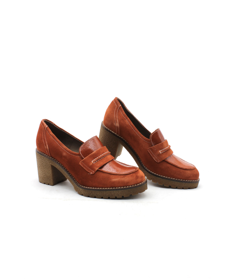 MKD RALPH Mocassins à Talon Cuir Velours Orange | L'Empreinte Chaussures