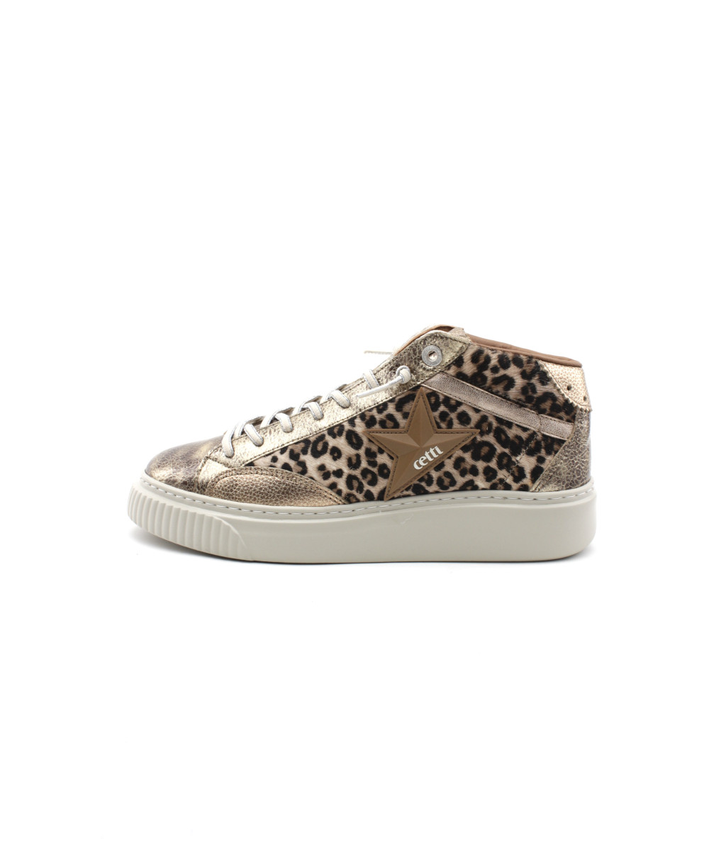 CETTI C1352 METAL LEO Baskets Cuir Léopard Beige | L'Empreinte Chaussures